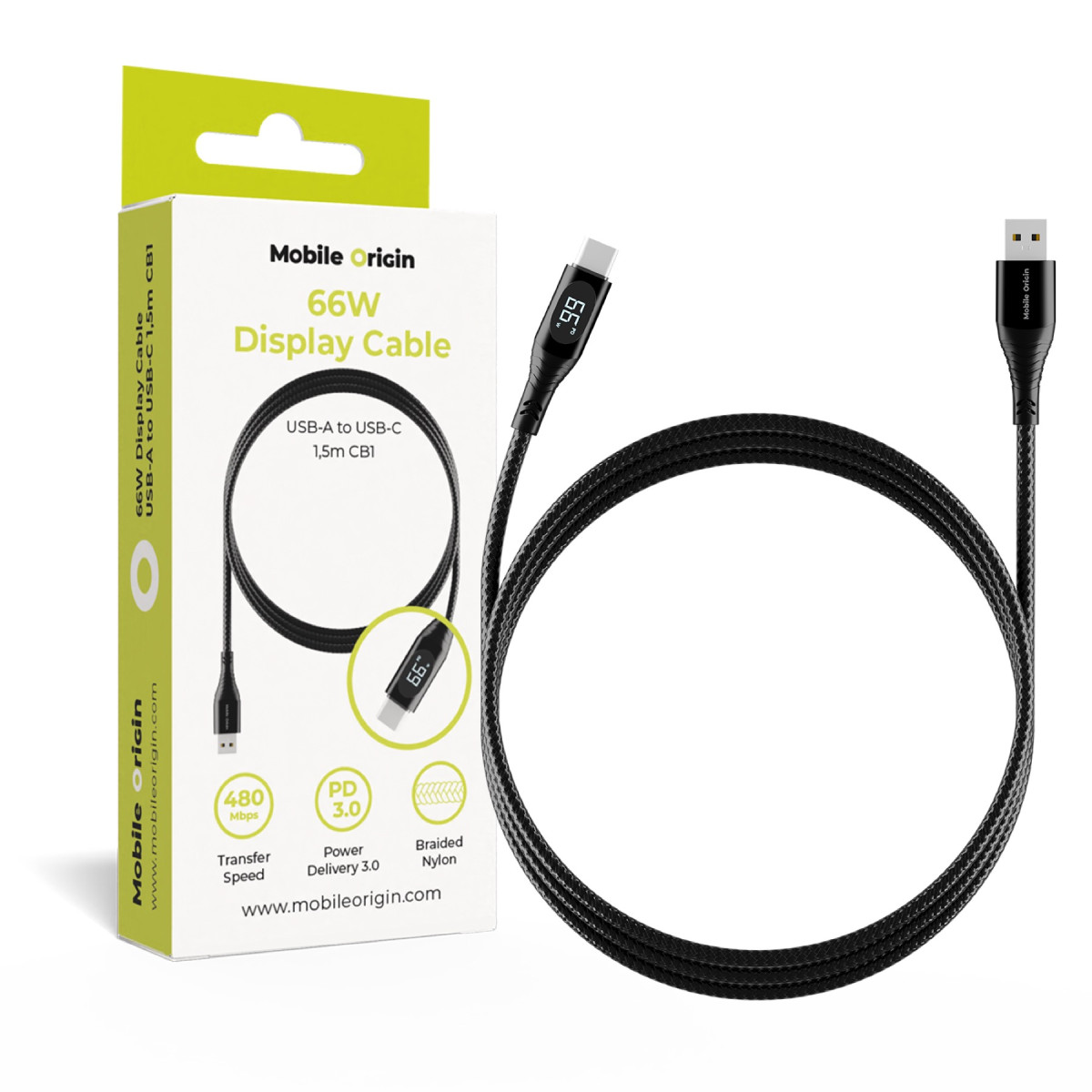 66W Display Cable USB-A to USB-C 1.5m CB1 | Mobile Origin