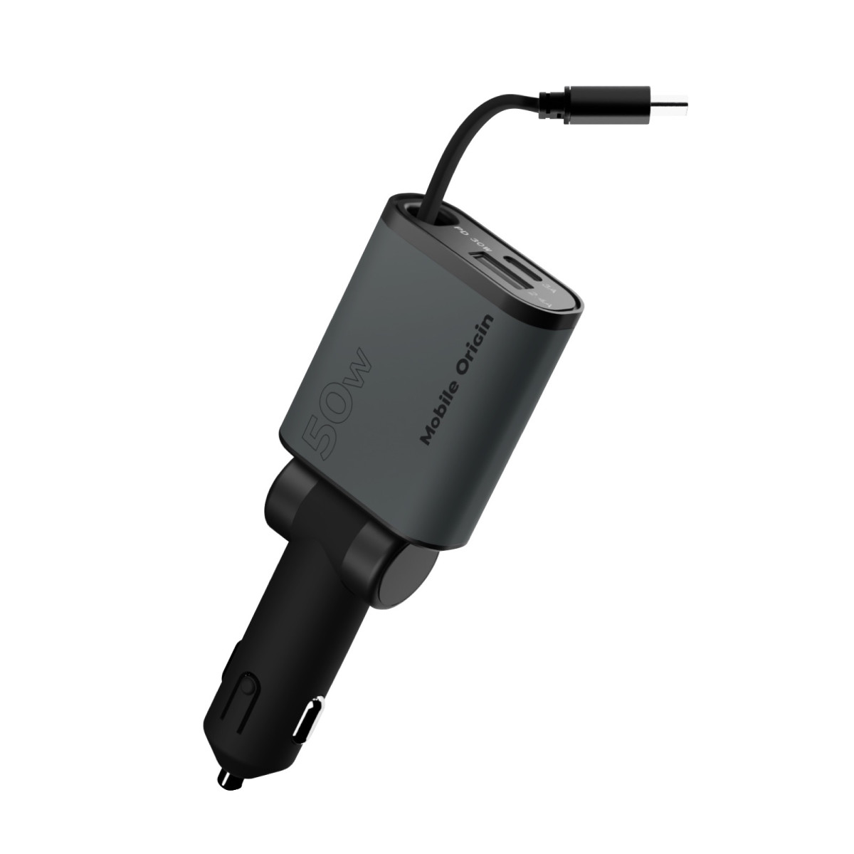 3in1 Car Charger CA27, 50W - USB-C + USB-A, USB-C Cable | Mobile Origin